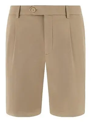 Boggi Milano Pleated-front Stretch Cotton-blend Shorts - Mud