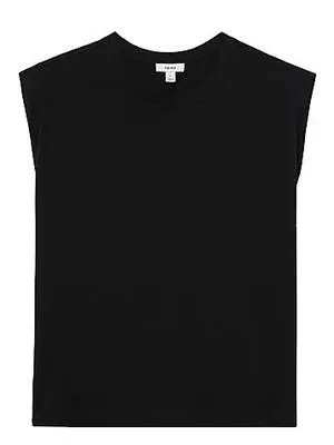 REISS Millie Cap-sleeve Cotton T-shirt - Black