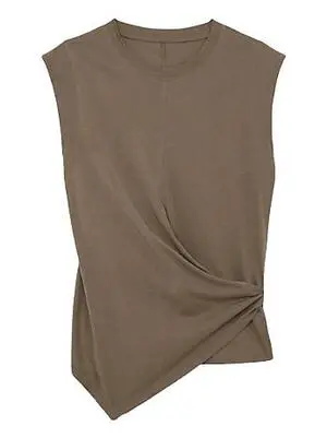 REISS Tia Drape Cap-sleeve Cotton T-shirt - Khaki Green
