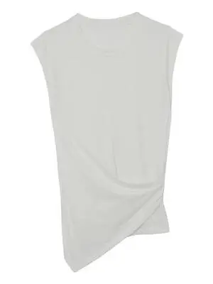 REISS Tia Drape Cap-sleeve Cotton T-shirt - White