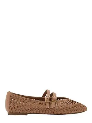 REISS Elizabeth Leather And Raffia Ballet Flats - Neutral