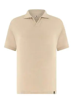 Boggi Milano Open-collar Regular-fit Stretch-linen Polo Shirt - Sand