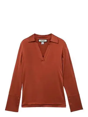 REISS REISS Marina Open-Collar Silk Blouse Rust Orange