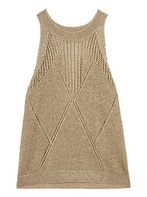 REISS Maia Metallic Knitted Vest - Gold