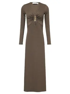 Christopher Esber Droplet Crystal Rib-knit Maxi Dress - Husk