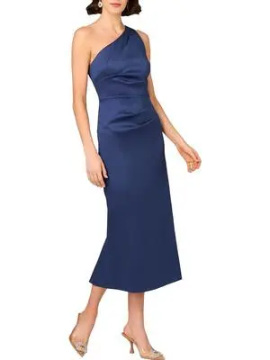 Aidan Mattox One-shoulder Stretch Mikado Cocktail Dress - Navy