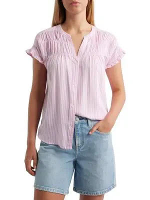 BEACHLUNCHLOUNGE Monaka Smocked Frill Top Pink Sunset