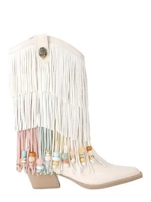 Kurt Geiger Embellished Fringe Western Boots - Open White