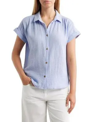 BEACHLUNCHLOUNGE Beachlunchlounge Devin Gauze Shirt Light Denim