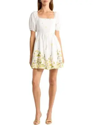 SUGARLIPS Raina Floral Print Puff Sleeve Flare Dress - Ivory-multi