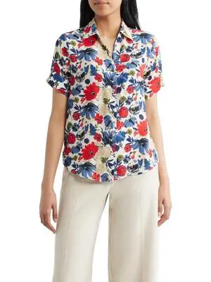Anne Klein Floral Print Button-up Shirt - White Dove Multi