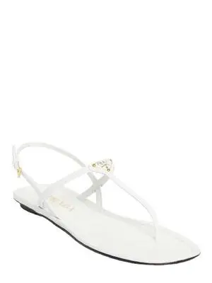 Prada Triangle Logo Patent Leather Sandals - Bianco