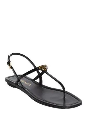 Prada Triangle Logo Patent Leather Sandals - Nero