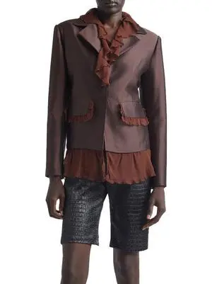 KIM SHUI Arianna Silk & Wool Jacket With Ruffle Detail - Brown
