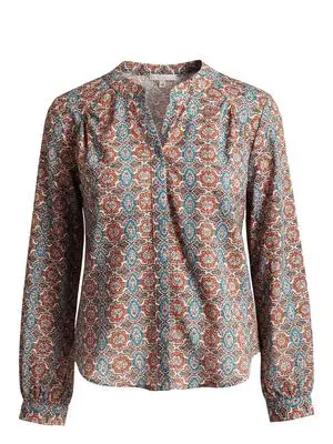 VAAI Geometric Print Cotton Shirt - Blue/brown