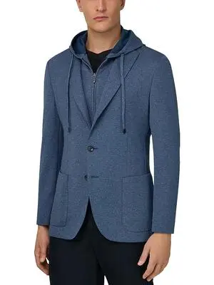 Boggi Milano Regular Fit Jacket With Removable Drawstring Hoodie - Air Blue