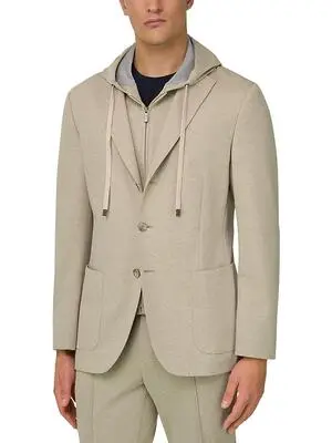 Boggi Milano Regular Fit Jacket With Removable Drawstring Hoodie - Beige