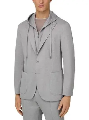 Boggi Milano Regular Fit Jacket With Removable Drawstring Hoodie - Light Grey