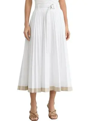 REISS Allora Pleated Skirt - Ivory