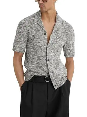 REISS Addis Regular Fit Marled Knit Shirt - Natural