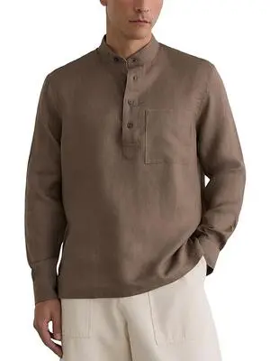 REISS Trident Regular Fit Granddad Shirt Soft Brown