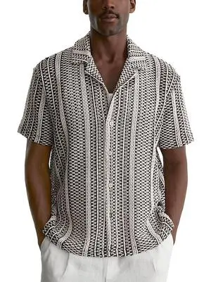 REISS Aetos Regular Fit Crochet Stripe Shirt - Dark Brown