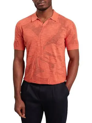 Ted Baker London Sidraha Short Sleeve Open Neck Floral Jacquard Polo - Orange