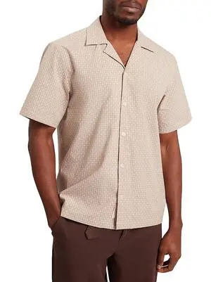Ted Baker London Merrik Geo Textured Relaxed Fit Camp Shirt - Beige
