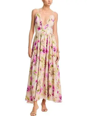 Aqua Floral Lace Trim Maxi Dress - Pink Multi