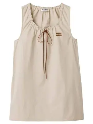 Miu Miu Panama Cotton Mini Dress With Drawstring - Neutral
