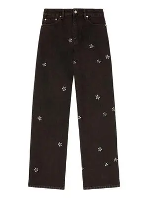 GANNI Embroidered Daisy Duck Jeans - Brown