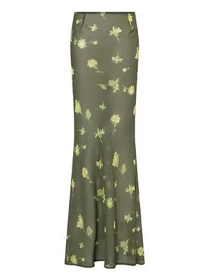 HYPHEN Floral Print Sheer Maxi Skirt - Olive Floral