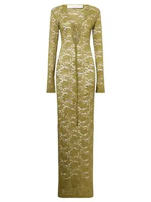 HYPHEN Deep-plunge Stretch-lace Maxi Dress - Sage