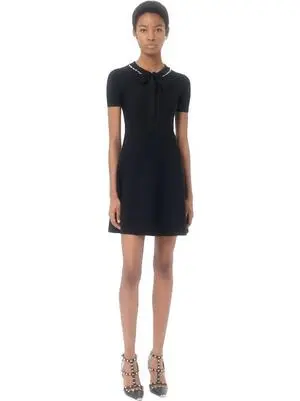 Valentino Garavani Embroidered Knit Mini Dress - Black