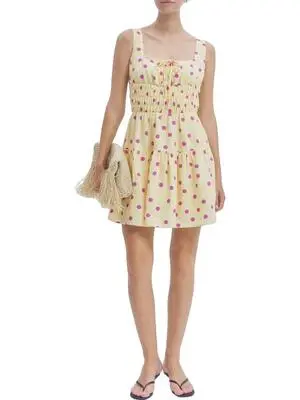 MAUDE CLUB Skye Polka Dot Square Neck Mini Dress - Yellow Purple