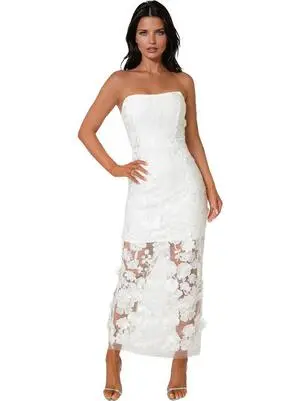Bebe Strapless 3d Lace Column Dress - White