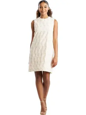 Natori Sleeveless Geometric Embroidery Shift Dress - Natural