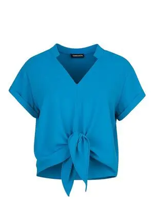 CONQUISTA Tie-front V-neck Blouse - Blue