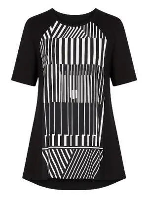 CONQUISTA Printed Round Neck Short Sleeve Top - Black