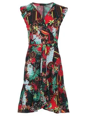 CONQUISTA Tropical Tapestry Viscose Dress - Red