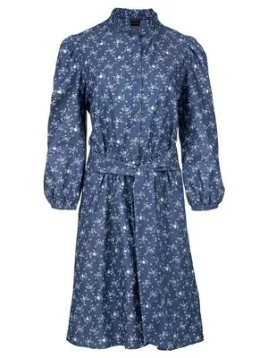 CONQUISTA Indigo Floral Denim Style Dress - Blue