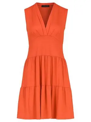 CONQUISTA Sleeveless V-neck Jersey Tiered Dress - Red