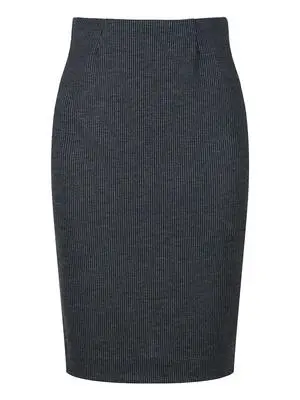 CONQUISTA Charcoal Ribbed Pencil Midi Skirt With Subtle Stripe - Grey