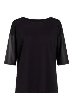 CONQUISTA Faux Leather Detail Top - Black