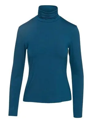 CONQUISTA Fitted Turtle Neck Long Sleeve Top In Sustainable Fabric - Blue