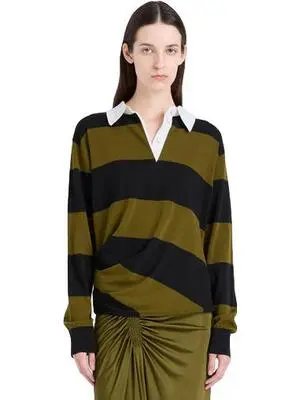 Proenza Schouler Corinna Striped Long-sleeve Polo Top - Black Multi