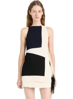 Proenza Schouler Saskia Top In Textured Fringe Intarsia - Sand Multi