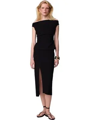 THEO THE LABEL Thetis Techno Pencil Skirt - Black