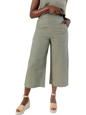 POPLINEN POPLINEN Plus Nin Linen Wide Leg Cropped Pants Olive