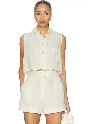HEVRON Katja Linen Cropped Shirt - Ivory